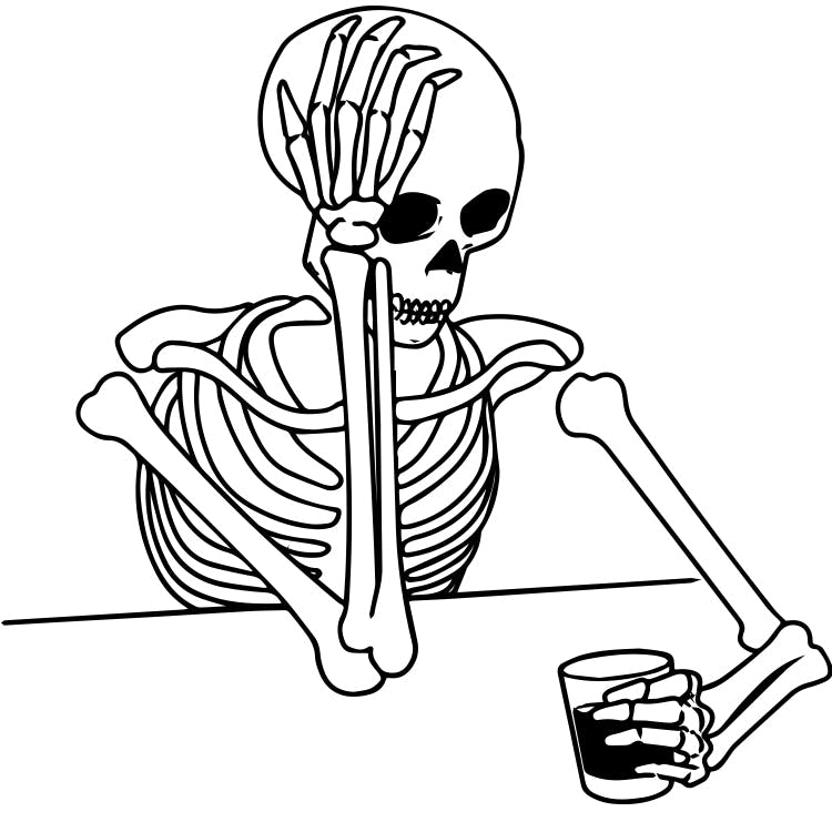 Skeleton Smoking A Cigarette Drawing